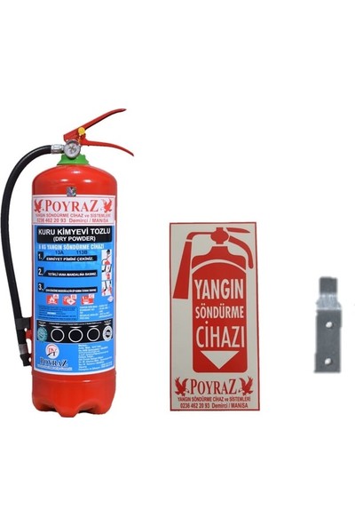 Poyraz Yangın Söndürme Tüpü 6 kg Kuru Kimyevi Tozlu Levha +Askı Aparatı