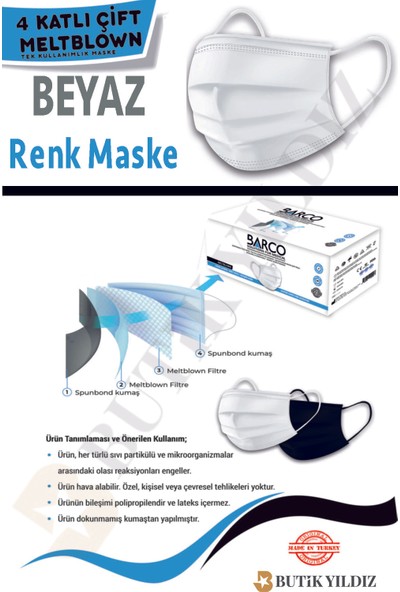 Barco 4 Katlı Cerrahi MaskeÇift Meltblownlu2 Kat Koruma