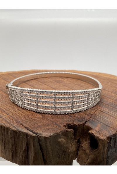 Mercan Silver Gümüş Taşlı Izgara Bilezik