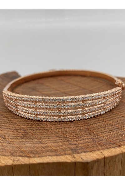 Mercan Silver Gümüş Rose Kaplama Izgara Bilezik