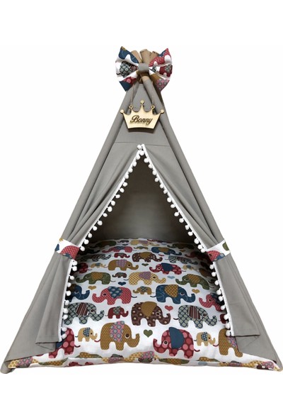 Pet Nest Yıkanabilir Orta Irk Köpek Çadırı Gri 75-75 cm Yataklı