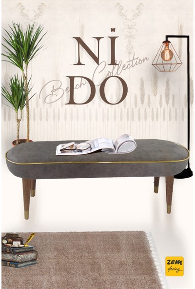 Zem Nido Bench Grey - Masif Ahşap Ayaklı 120 cm Zem Nido Bench Grey - Masif Ahşap Ayaklı 120 cm