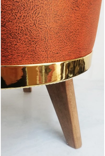 Zem Riva Orange Masif Ahşap Ayaklı Puf Gold