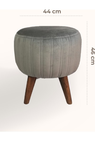 Zem Lonny Gri Masif Ahşap Ayaklı Puf