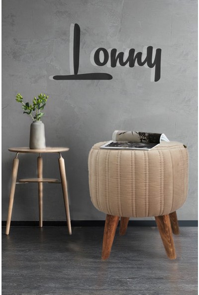 Zem Lonny Krem Masif Ahşap Ayaklı Puf