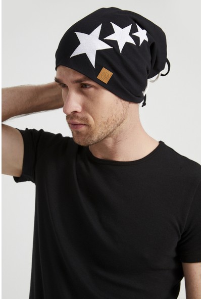 Butikgiz Siyah Beyaz Yıldızlı Şampiyon Ip Detaylı 4 Mevsim Şapka Bere Buff-Yumuşak Doğal Penye Kumaş Butikgiz Siyah Beyaz Yıldızlı Şampiyon Ip Detaylı 4 Mevsim Şapka Bere Buff-Yumuşak Doğal Penye Kumaş