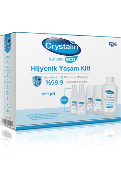 Crystalin Eco 2 Lt 10 x 200 ml El Cilt Ortam Dezenfektanı + Sprey Başlıklı Dispenser