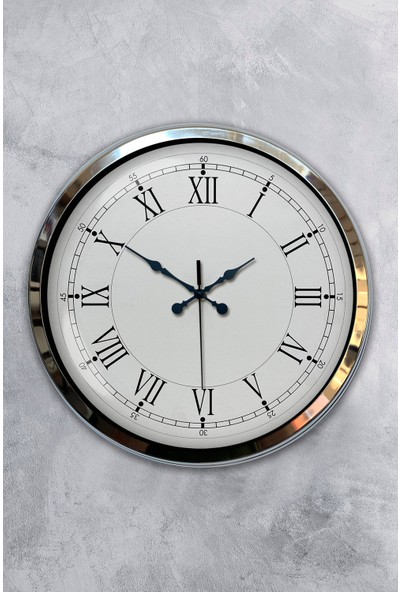 Platin Saat 40 cm Krom Metal Retro Duvar Saati