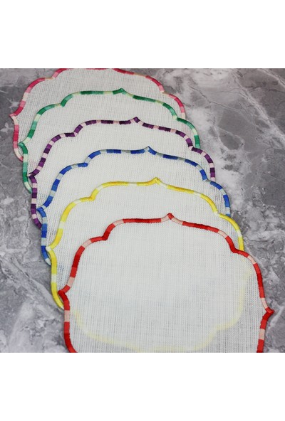 Weare2 6 Renk Geçişli Nakışlı Keten Efektli 6'lı Kokteyl Peçetesi Bardak Altlığı Weare2 6 Renk Geçişli Nakışlı Keten Efektli 6'lı Kokteyl Peçetesi Bardak Altlığı