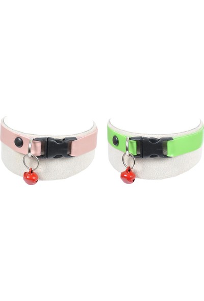 X-Perk Suni Deri Zilli Kedi Köpek Tasması 2'li Set Yeşil Pembe X-Perk Suni Deri Zilli Kedi Köpek Tasması 2'li Set Yeşil Pembe