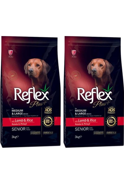 Reflex Plus Orta Büyük Irk Kuzu-Pirinç +7 Yaşlı Köpek Maması 3 kg 2 Adet Reflex Plus Orta Büyük Irk Kuzu-Pirinç +7 Yaşlı Köpek Maması 3 kg 2 Adet