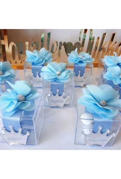 Hayaller Dükkanı 20 Adet Pleksi Isimlikli Şeffaf Kutu Erkek Bebek Şekeri