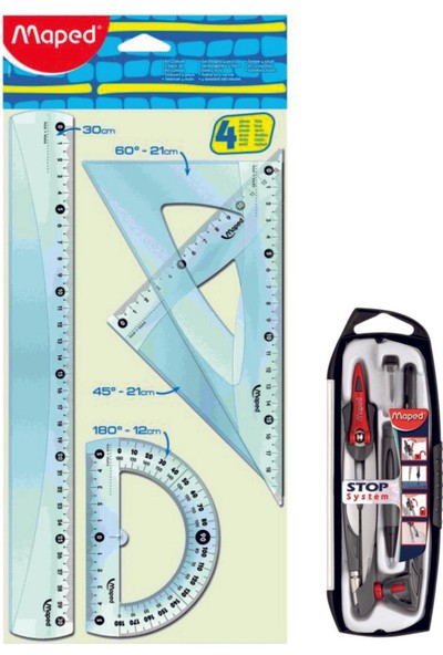 Maped Cetvel Seti+Pergel Stop System Cetvel Seti