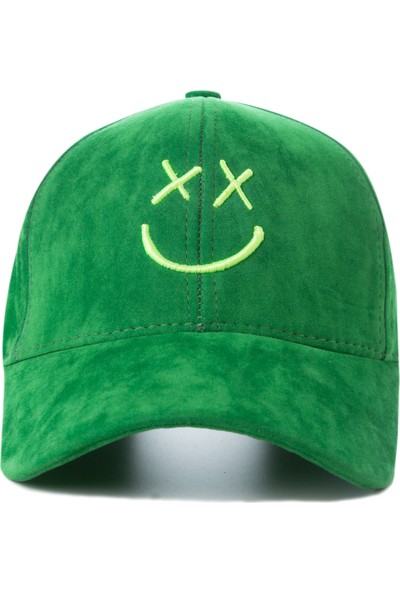 Cise Aksesuar Smile Işlemeli Yeşil Süet Kep