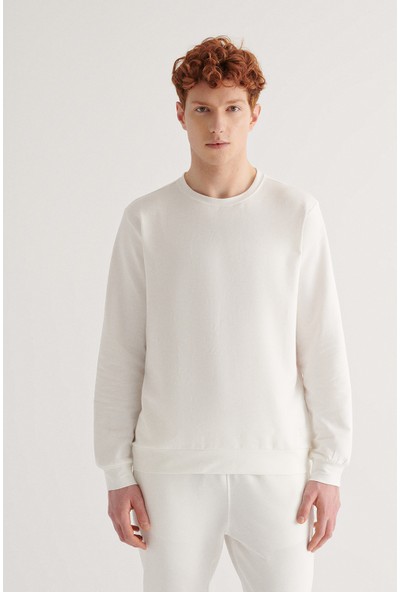 Avva Erkek Ekru Bisiklet Yaka Düz Sweatshirt E001007