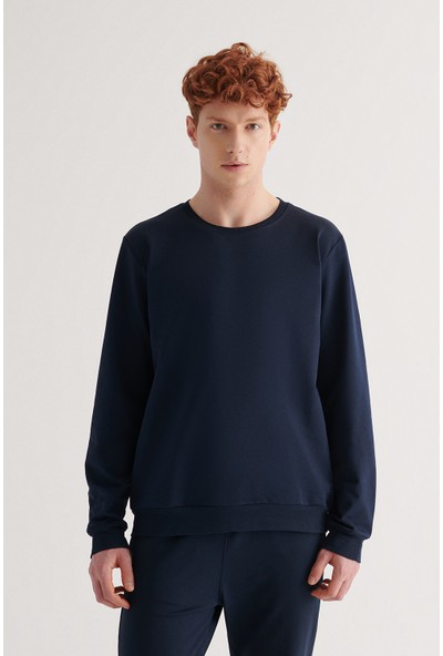 Avva Erkek Lacivert Bisiklet Yaka Düz Sweatshirt E001007