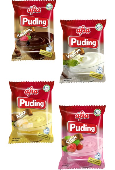 Afia 4 Paket Puding (Kakao, Vanilya, Çilek, Muz)