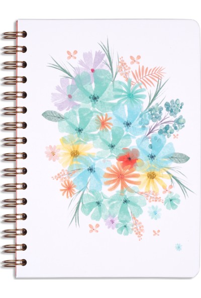 Matt Notebook A5 Süresiz Planlayıcı Ajanda Turkuaz Çiçekler