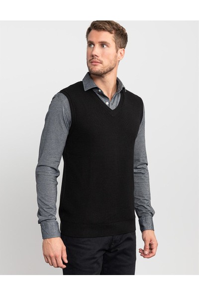 Tudors V Yaka Siyah Erkek Süveter