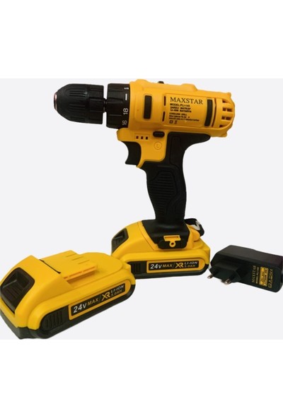 Maxstar 24 V 5AH Liion Çift Akülü Çantalı Darbesiz Şarjlı Matkap 5 Uç Hediyeli Maxstar 24 V 5AH Liion Çift Akülü Çantalı Darbesiz Şarjlı Matkap 5 Uç Hediyeli