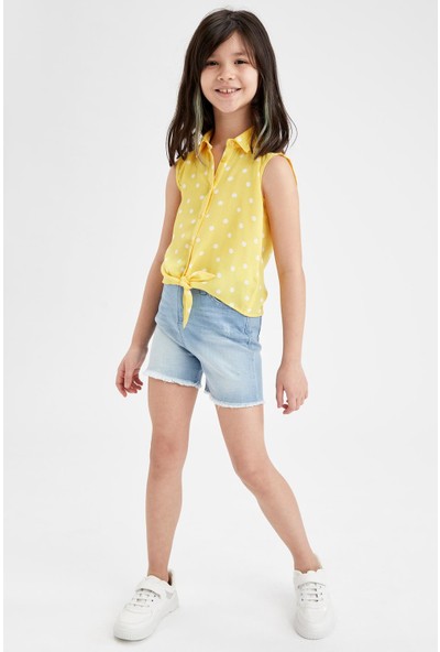 Defacto Kız Çocuk Yıpratma Detaylı  Jean Şort T3271A621SM