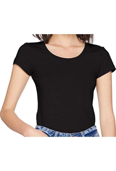 Ödül 5237C-3 Kadın Havuz Yaka Tişört Siyah 3 Lü