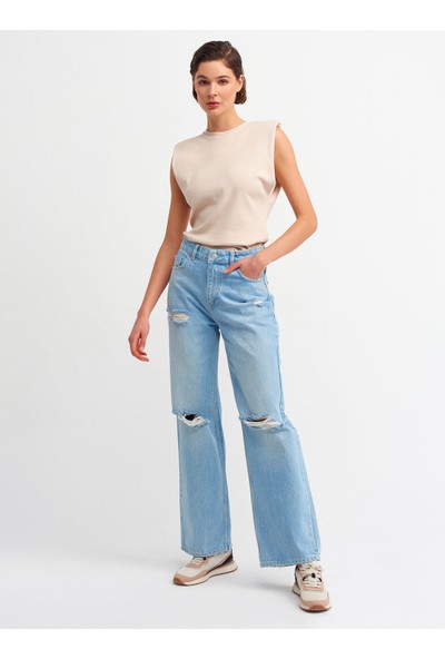 Dilvin 4367 Dört Lazerli Wideleg Pantolon-Mavi Dilvin 4367 Dört Lazerli Wideleg Pantolon-Mavi