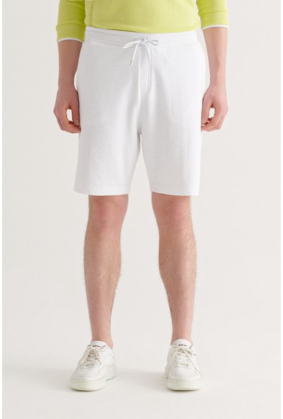 Avva Erkek Beyaz Yandan Cepli Beli Lastikli Kordonlu Düz Örme Şort A11Y3610
