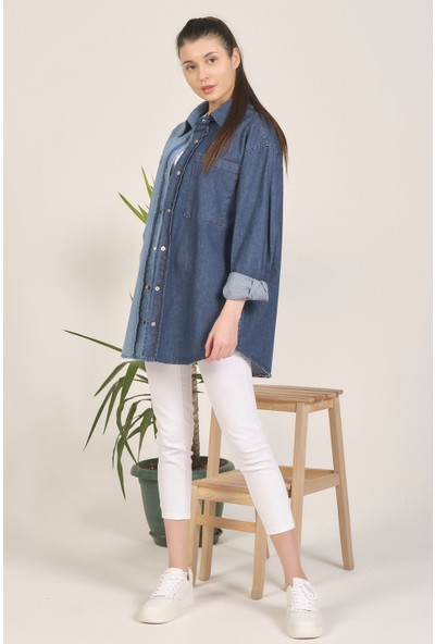 Mascarano Iki Renkli Oversize Jean Gömlek