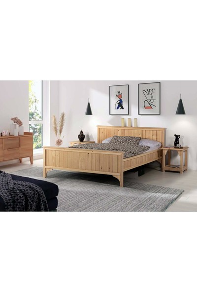 Brady Mobilya Midas Doğal Masif Ahşap Başlıklı Komodinli Karyola Brady Mobilya Midas Doğal Masif Ahşap Başlıklı Komodinli Karyola