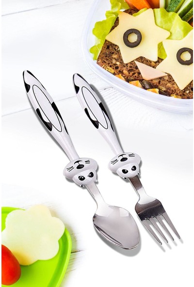 Pazarika Beyaz Figürlü Mama Çatal Kaşık