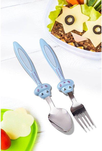 Pazarika Mavi Figürlü Mama Çatal Kaşık