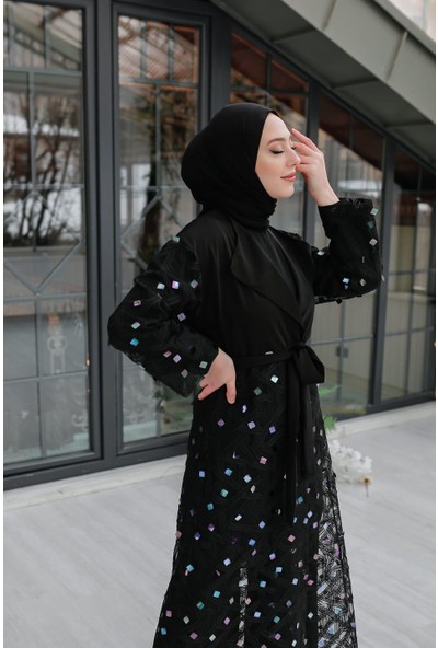 Vesmore Siyah Pullu Abaya
