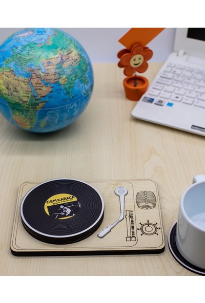 Quppa Nostaljik Plak Görünümlü Bardak Altlığı 4 Adet Koyu Ceviz