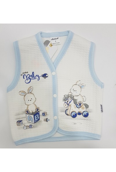Elbebek Krem - Mavi Renk Bebek Tavşan Desenli Kapitone Yelek Elbebek Krem - Mavi Renk Bebek Tavşan Desenli Kapitone Yelek