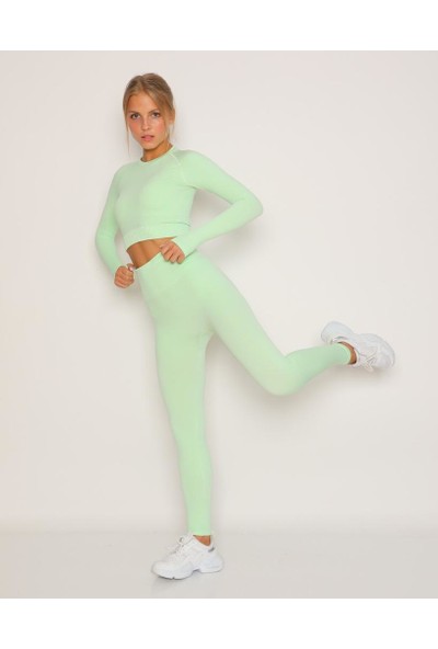 MAGZA Kadın Extra Yüksek Bel Dikişsiz Spor Tayt Crop ile Takım MAGZA Kadın Extra Yüksek Bel Dikişsiz Spor Tayt Crop ile Takım