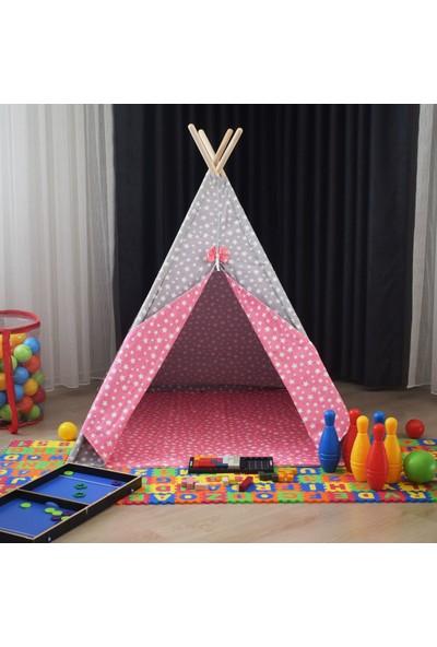 Miniks %100 Pamuk Ahşap Çocuk Oyun Çadırı Kızılderili Çadırı Oyun Evi