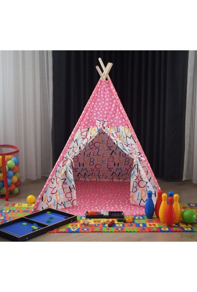 Miniks %100 Pamuk Ahşap Çocuk Oyun Çadırı Kızılderili Çadırı Oyun Evi