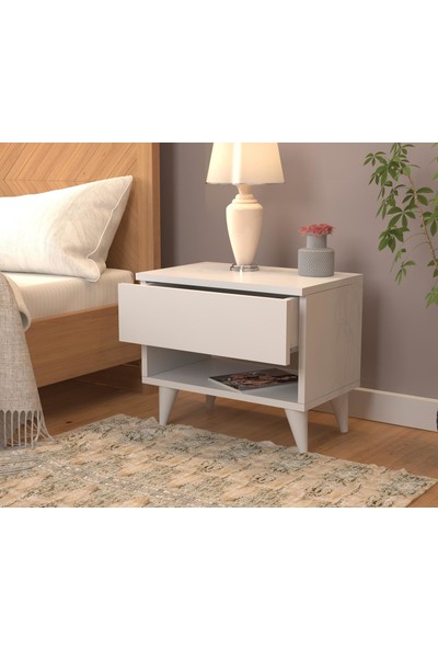 Nettrends Nightstand Çekmeceli Bölmeli Komodin Ayaklı Beyaz Nettrends Nightstand Çekmeceli Bölmeli Komodin Ayaklı Beyaz