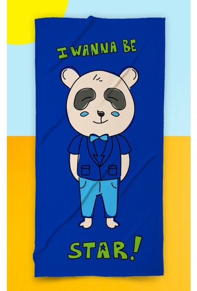 Betgohome Erkek Çocuk I Wanna Be Star Bear Lacivert Plaj Havlusu