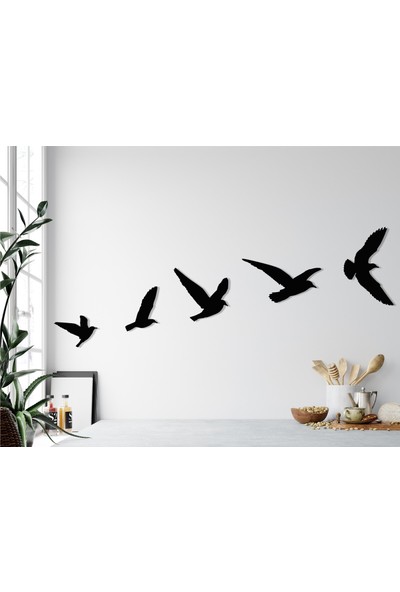 ZACCONCEPT 5'li Kuş 3 mm Mdf Lazer Kesim Duvar Süsü Duvar Dekoru