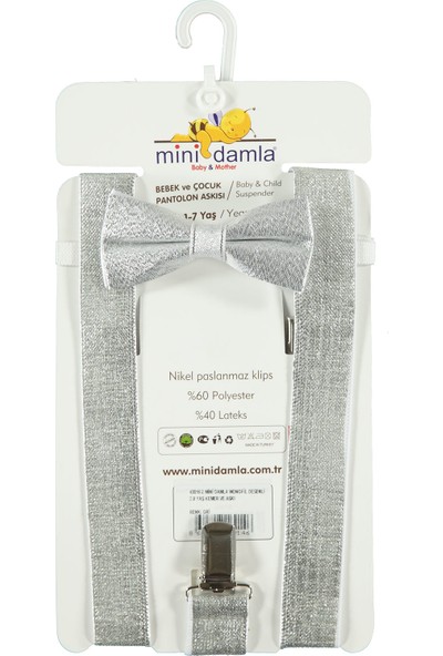 Mini Damla Minidamla Askı ve Papyon Seti 2-9 Yaş Gri