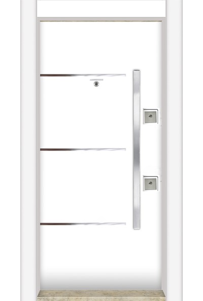 Mono Çelik Kapı MN-1744 Sol Lux Laminoks Kromlu Beyaz Çelik Kapı