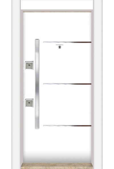 Mono Çelik Kapı MN-1744 Sol Lux Laminoks Kromlu Beyaz Çelik Kapı