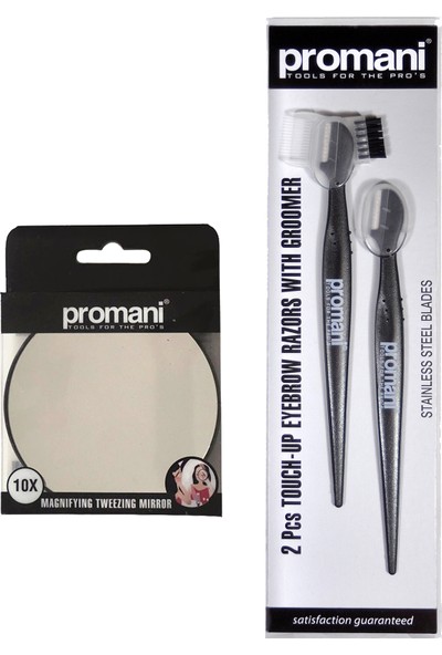 Promani Siyah Kaş Usturası 2'li + Promani Büyüteçli Ayna 10X Promani Siyah Kaş Usturası 2'li + Promani Büyüteçli Ayna 10X