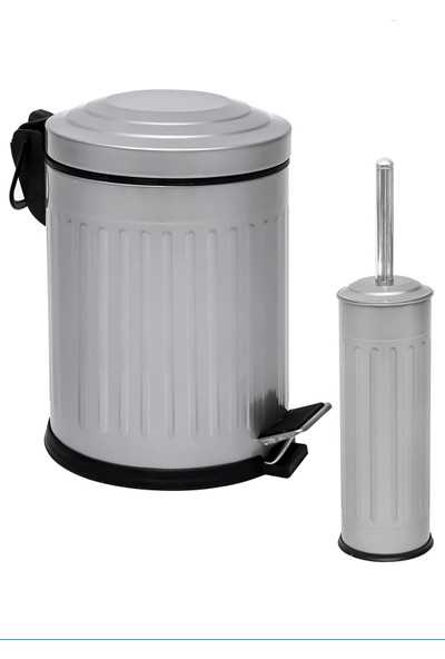 Foreca Vintage 2'li Çöp Kovası Banyo Seti Çizgili Gri Foreca Vintage 2'li Çöp Kovası Banyo Seti Çizgili Gri