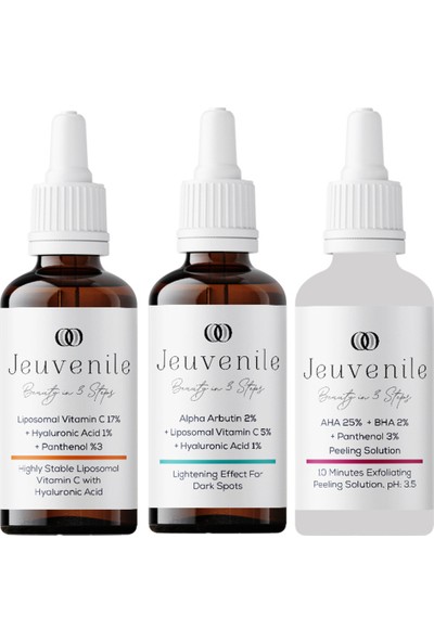 Leke Giderici 3'lü Serum Seti - Liposomal C Vitamini %17 + Alpha Arbutin %2 + Aha & Bha Serumu Leke Giderici 3'lü Serum Seti - Liposomal C Vitamini %17 + Alpha Arbutin %2 + Aha & Bha Serumu