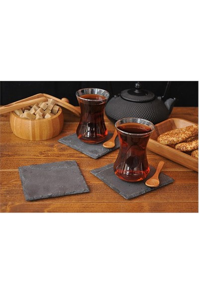 Bambum Fogo - 6'lı Taş Bardak Altlığı (Kare)