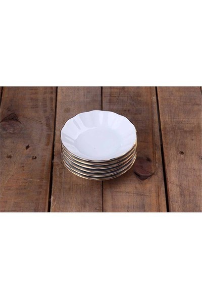 Porland Porselen Çay Tabağı 6 Lı Yaldızlı Beyaz Mğz