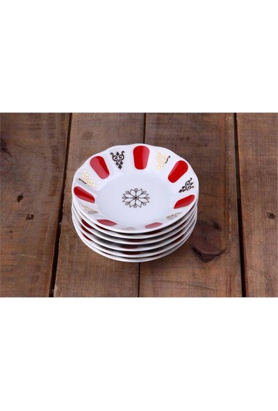 Porland Porselen Çay Tabağı 6 Lı Kırmızı Kahveci Mğz